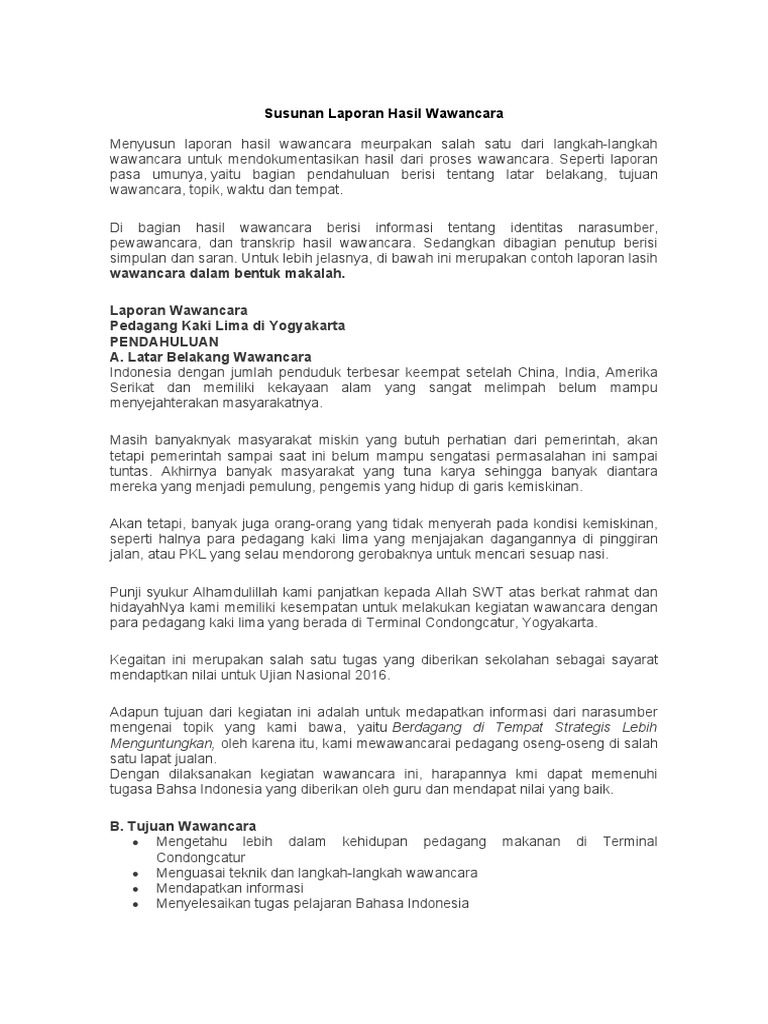 Struktur Laporan Hasil Wawancara | PDF