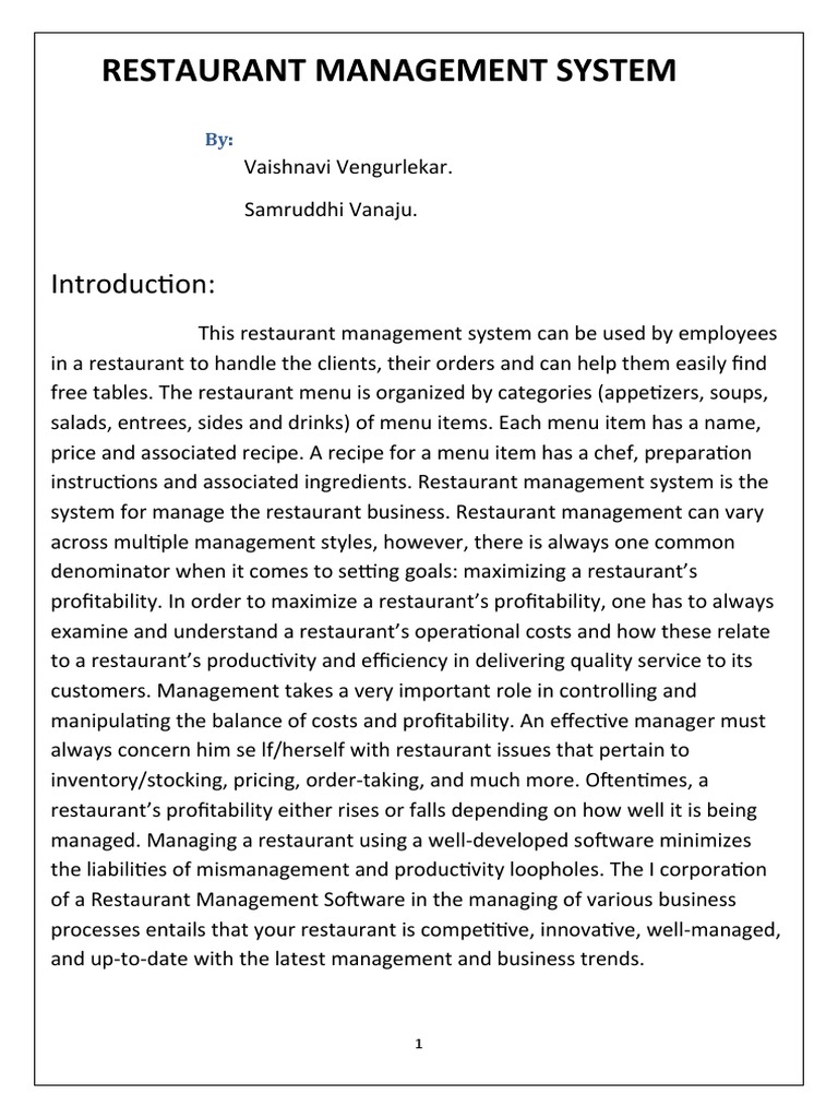 Restaurant Management System | PDF | Restaurants | Menu