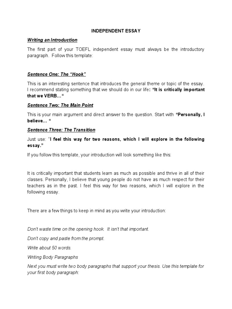TOEFL Independent Essay Guide | PDF | Essays | Reason