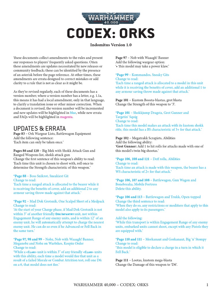 Codex: Orks: Updates & Errata | PDF | Military | Warfare