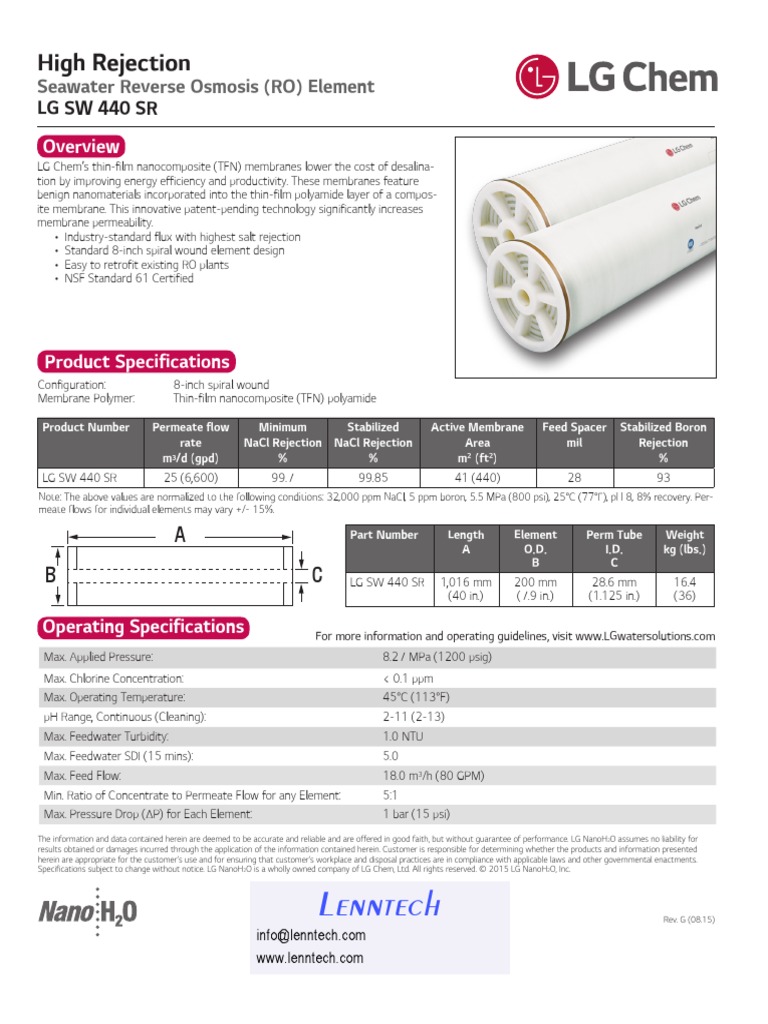 LG SW 440 SR | PDF | Membrane | Chemistry