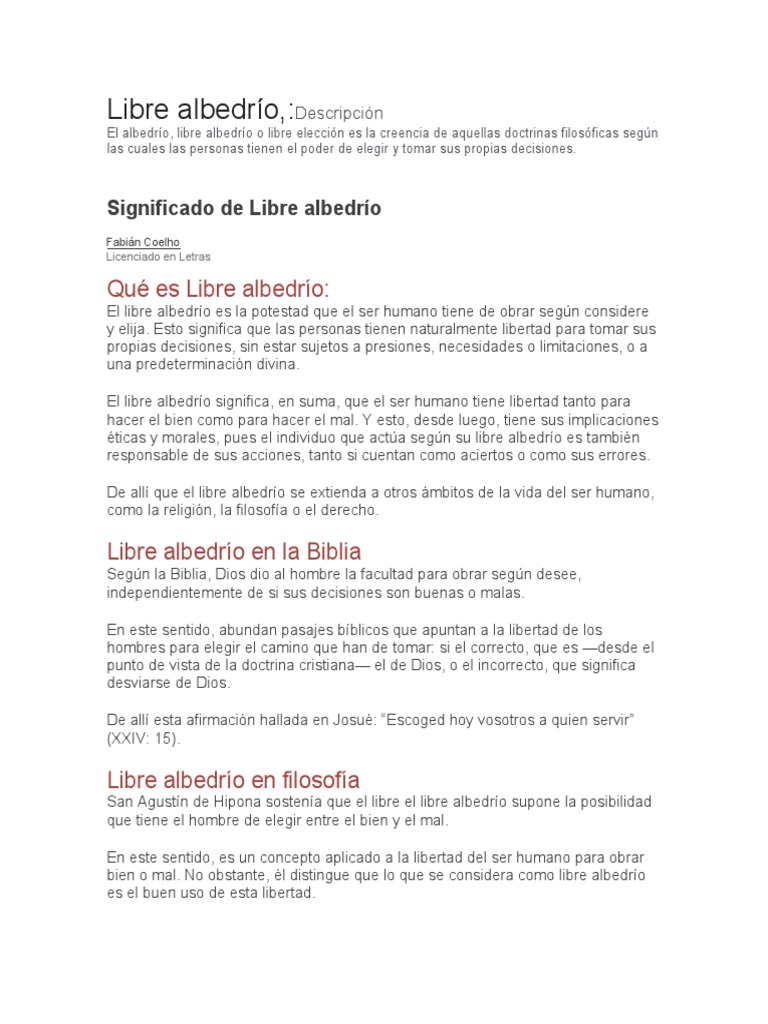 Libre Albedrío | Descargar gratis PDF | Libre albedrío | Determinismo