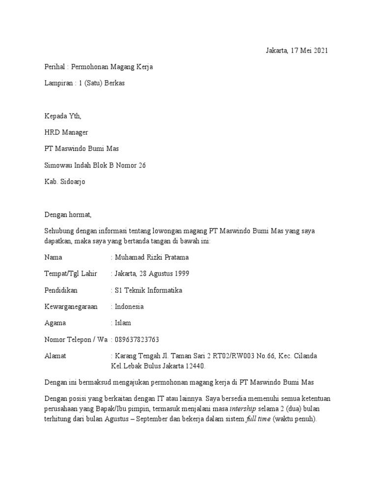 Lamaran Magang | PDF