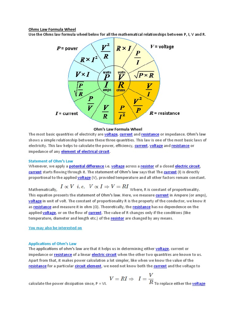 Ohms Law Formula Wheel | PDF | Electrical Resistance And Conductance ...