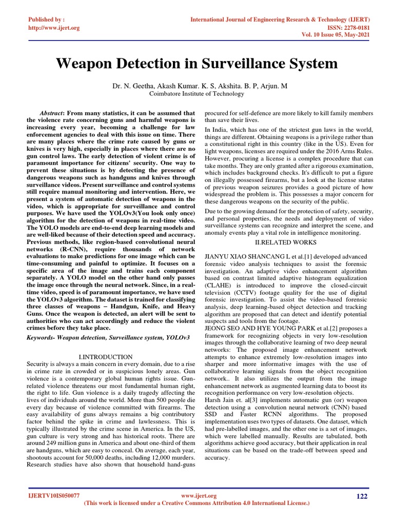 Weapon Detection in Surveillance System IJERTV10IS050077 | PDF ...