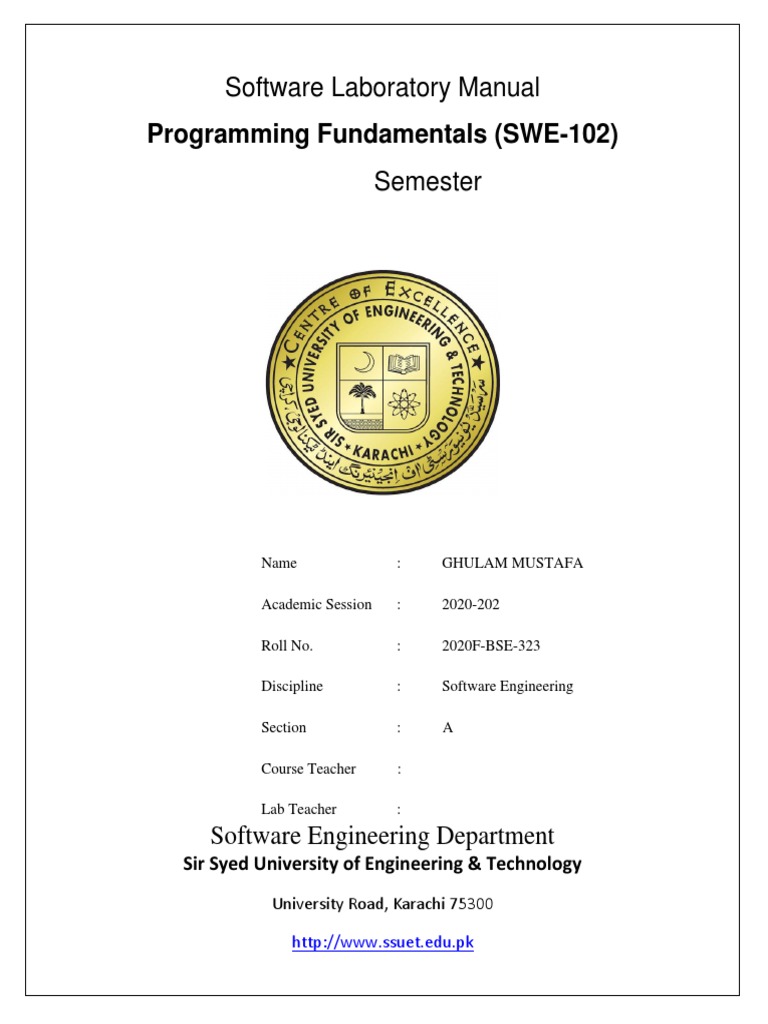 Programming Fundamentals (SWE-102) : Software Laboratory Manual | PDF