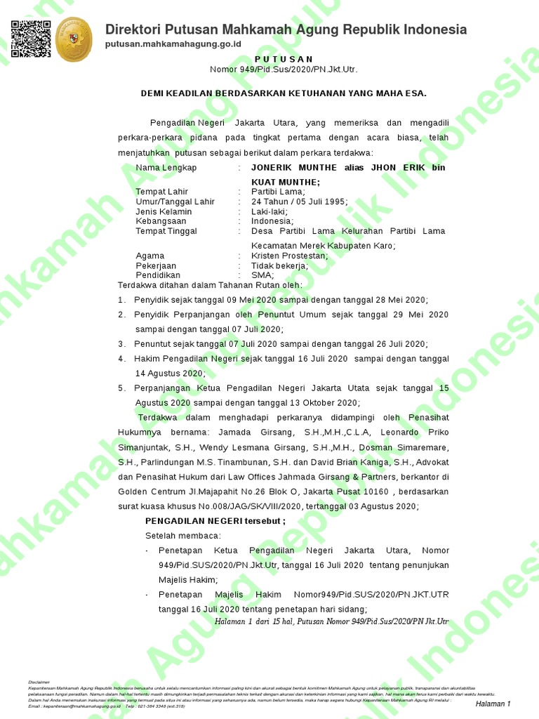 Putusan 949 Pid - Sus 2020 PN JKT - Utr 20210630 | PDF