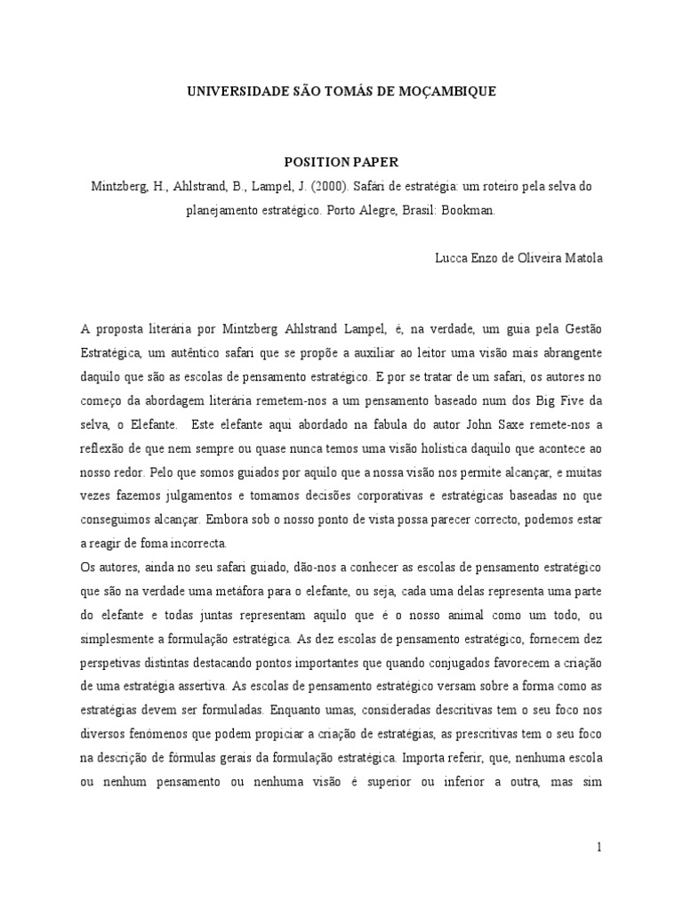 Position Paper - Safari de Estrategia | PDF | Aprendizado | Cognição