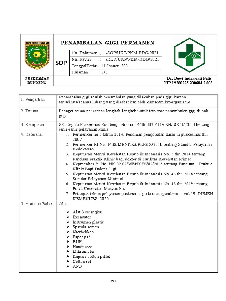 SOP Penambalan Gigi Permanen | PDF