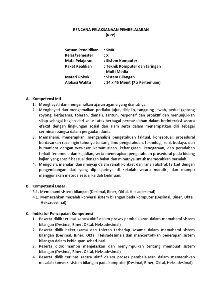 009 RPP Sistem Komputer Kelas X (Pert. 1 - 7) | PDF
