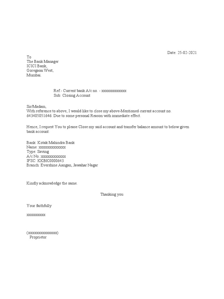 Bank Account Closure Letter | PDF