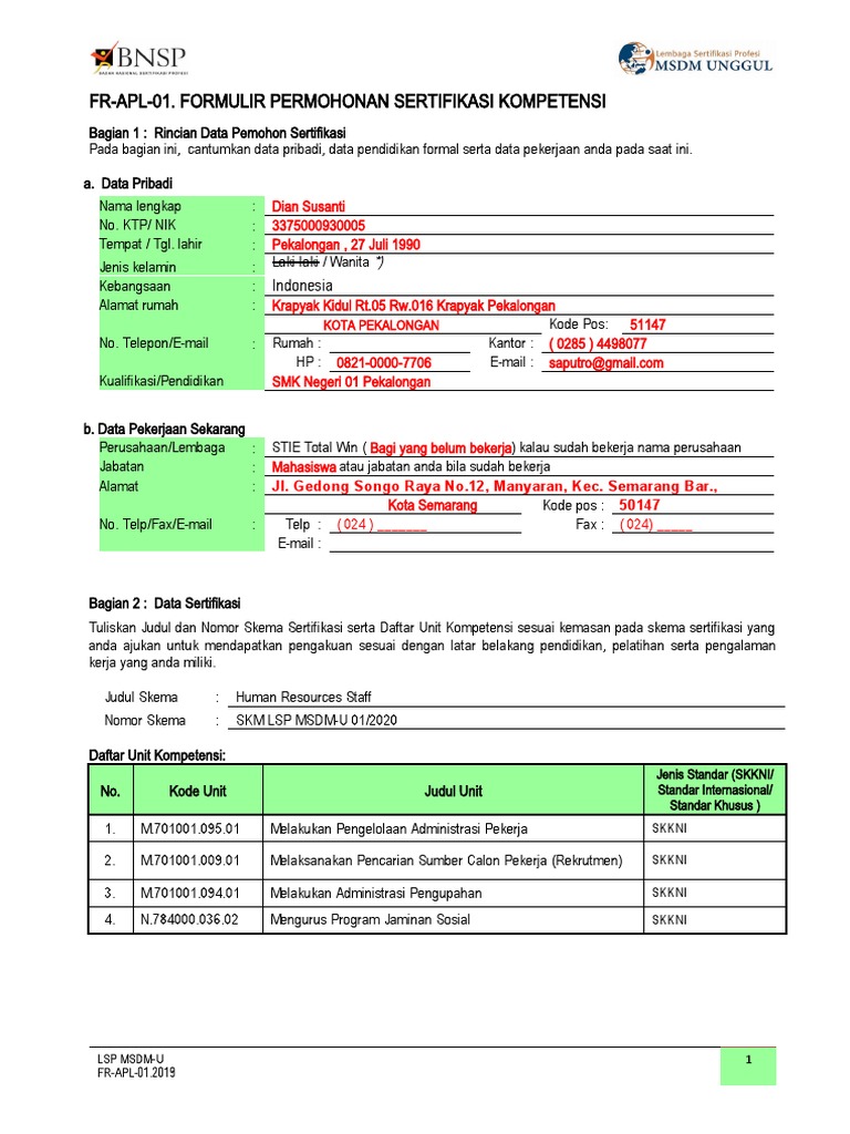 Formulir Sertifikasi Kompetensi HRD | PDF