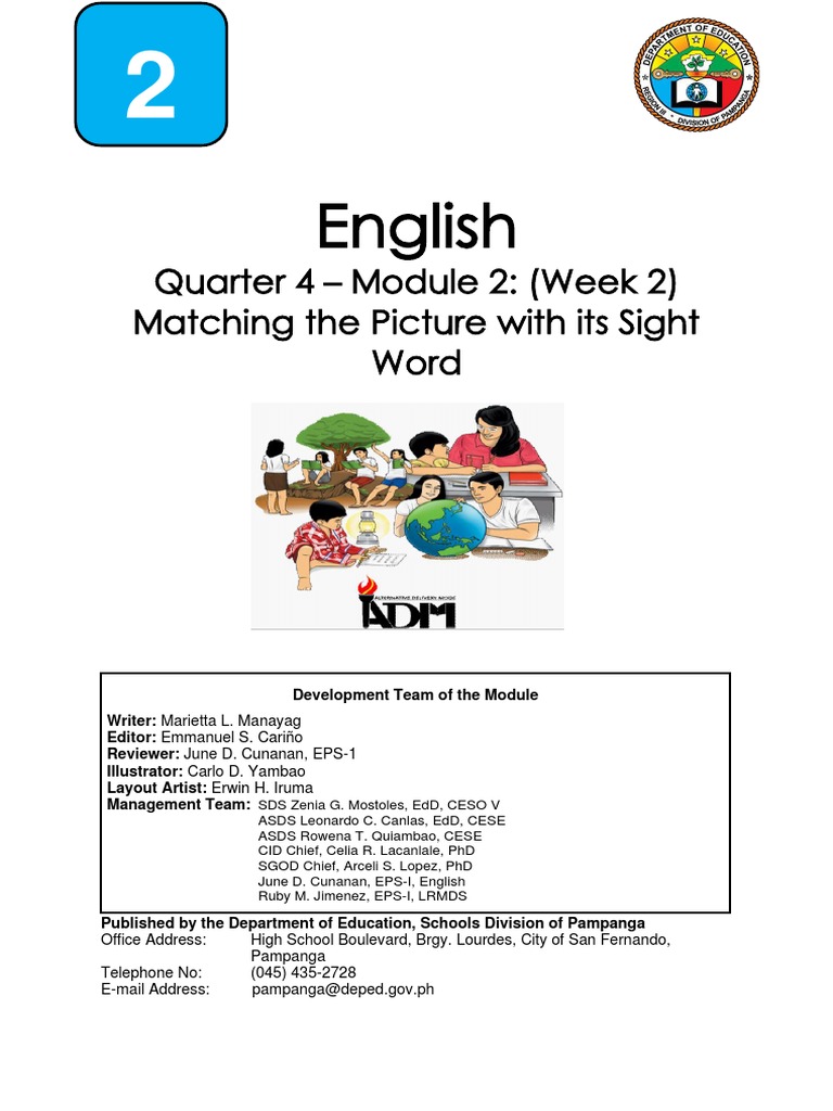 English: Quarter 4 - Module 2: (Week 2) Matching The Picture With Its ...