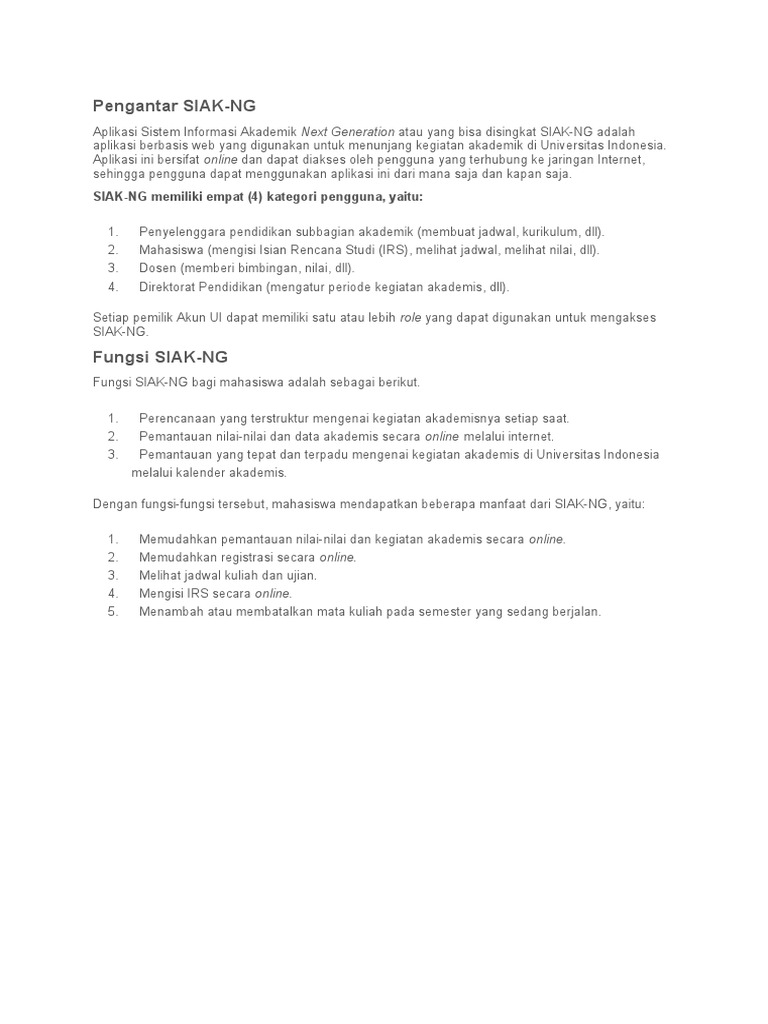 Pengantar Aplikasi SIAK-NG UI | PDF
