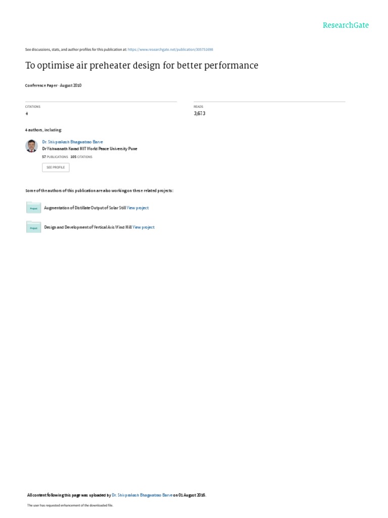 Air Preheater Design Optimization | PDF | Boiler | Heat Transfer