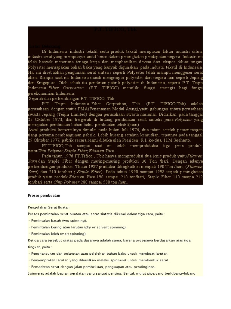 Produksi Serat Polyester P.T. TIFICO | PDF | Griya & Taman