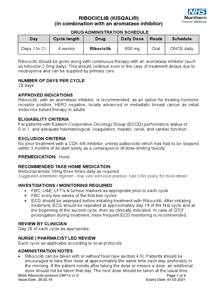 Ribociclib Protocol CRP13 B034 v1.0 | PDF | Drugs | Pharmacy