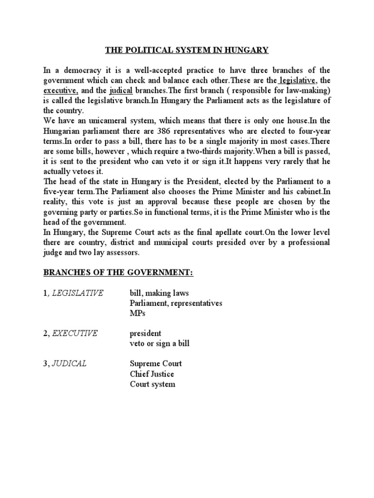 The Political System in Hungary | PDF | Parliament | Bill (Law)