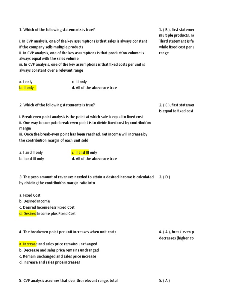 Quiz On CVP Analysis | PDF | Management Accounting | Financial Accounting