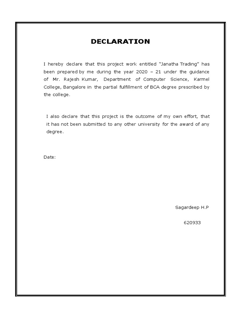 Declarations Format Pdf Qualifications Information Technology