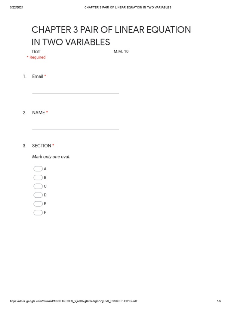 CHAPTER 3 PAIR OF LINEAR EQUATION IN TWO VARIABLES - Google Forms | PDF ...