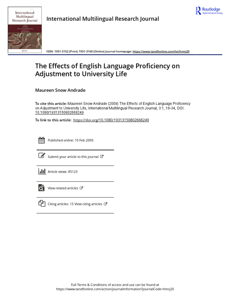 The Effects of English Language Proficiency On Adjustment To University ...
