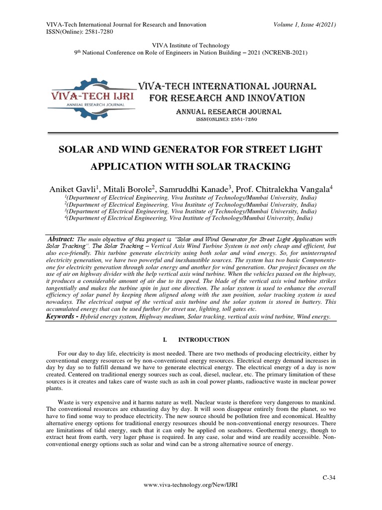 Solar and Wind Generator For Street Light Application With Solar Tracking | PDF | Solar Power ...