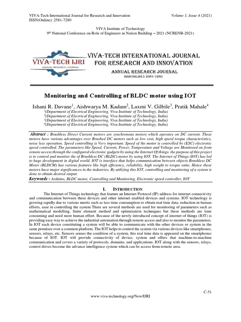 Monitoring And Controlling Of Bldc Motor Using Iot Pdf Electric Motor Internet Of Things