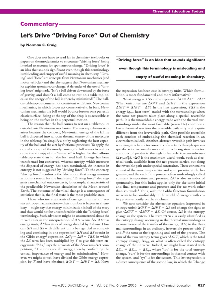 Let's Drive "Driving Force" Out of Chemistry: Commentary | PDF ...