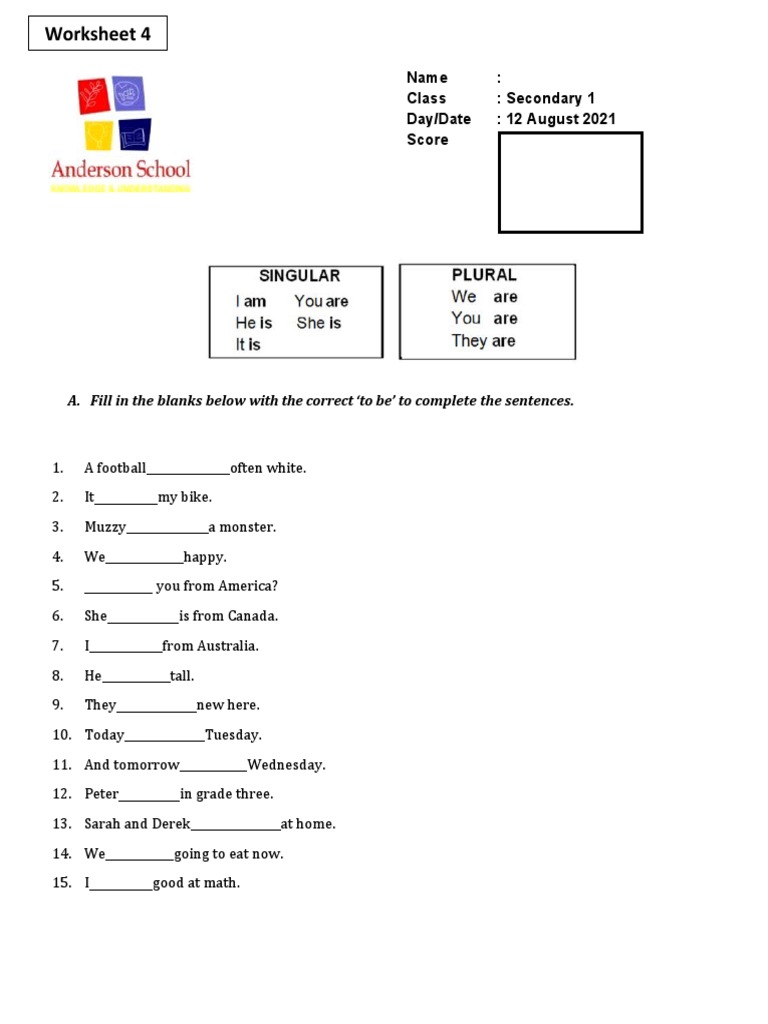 To Be (Am-Is-Are) Worksheet | PDF
