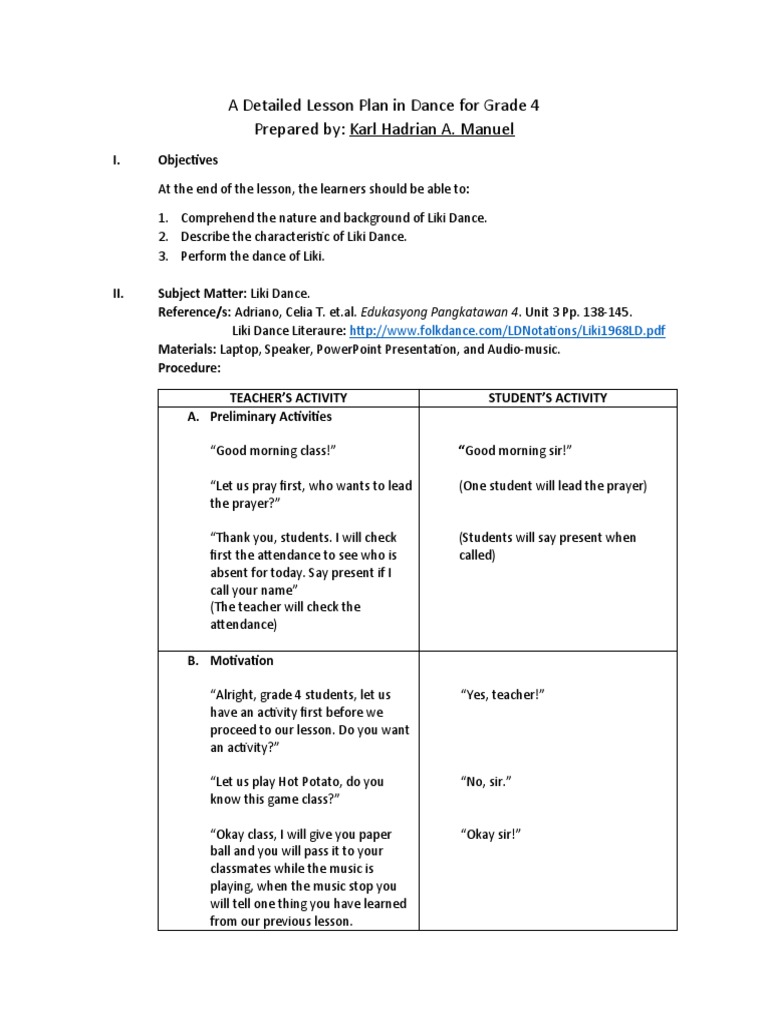 Sample Detailed Lesson Plan | PDF | Waltzes | Dances