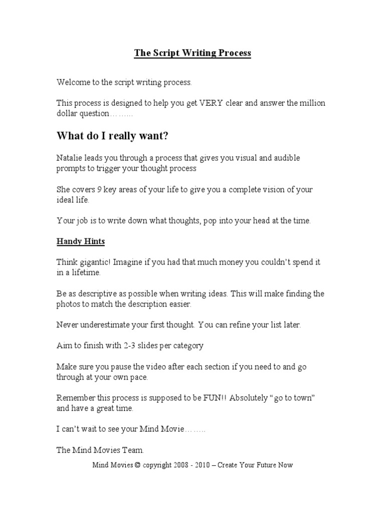 2010 MindMovies Script Writing Workbook | PDF