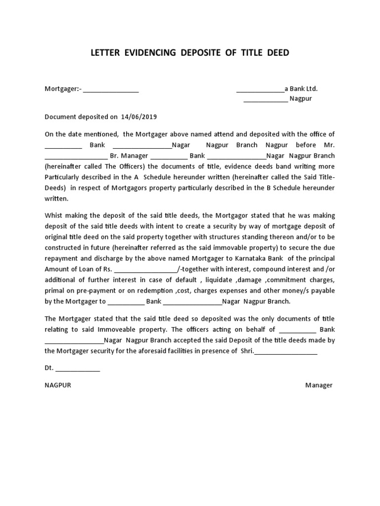 Memorandum of Deposit of Title Deed | PDF