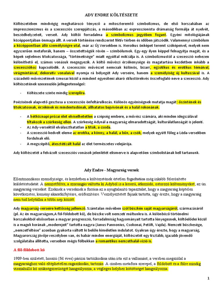 Ady Endre - Magyarság Versek | PDF