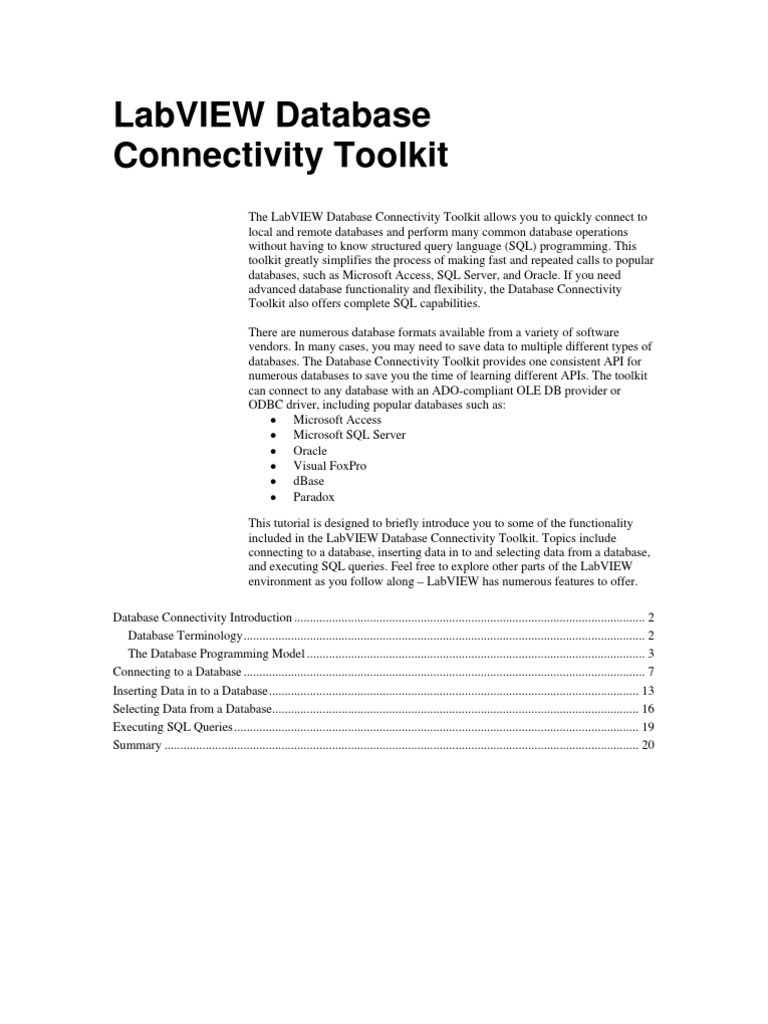 Database Connectivity Toolkit | PDF