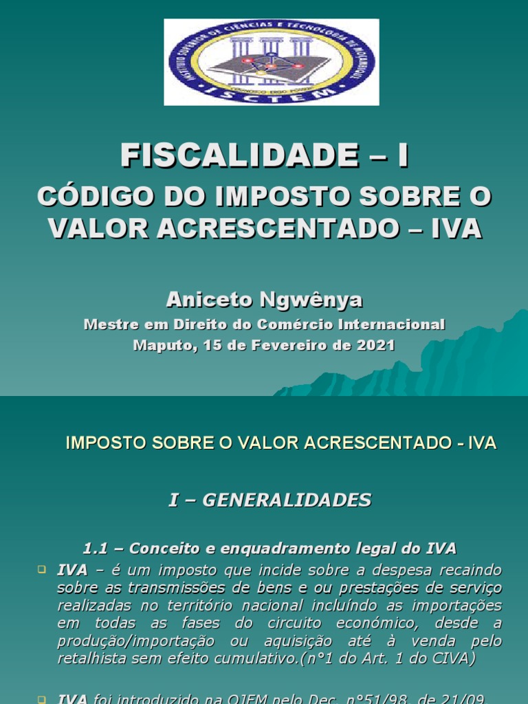 CODIGO DO IVA - 2021 Aula | PDF | Imposto sobre Valor Agregado (IVA ...