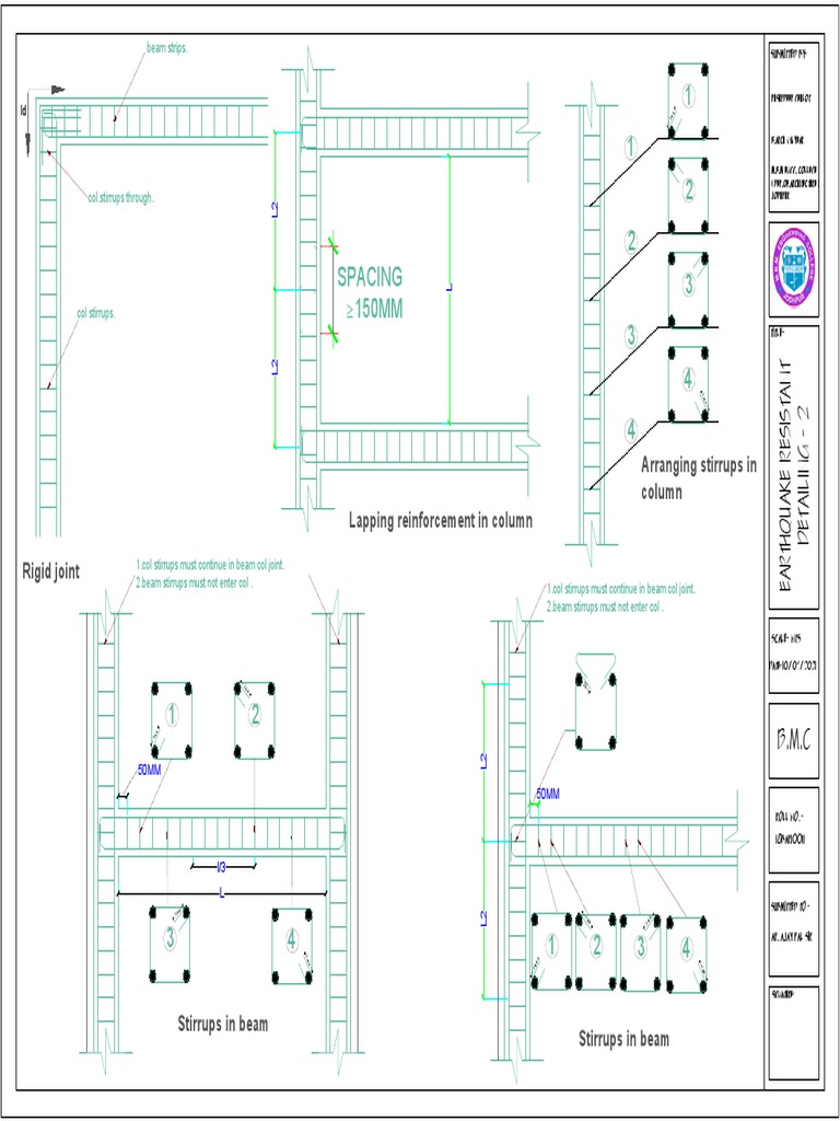 Arranging Stirrups in Column Lapping Reinforcement in Column | PDF