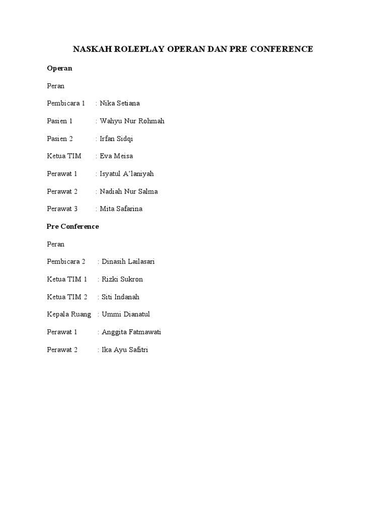 Naskah Roleplay Operan Dan Pre Conference | PDF | Pengembangan Diri ...