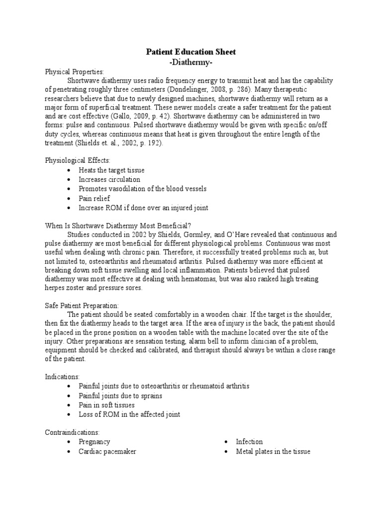 Patient Education Sheet Diathermy | PDF | Arthritis | Osteoarthritis