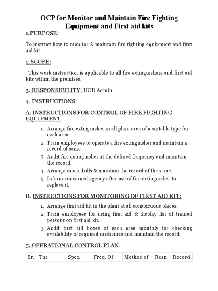 Ocp For Fire Fighting Equipment and First Aid Boxes | PDF