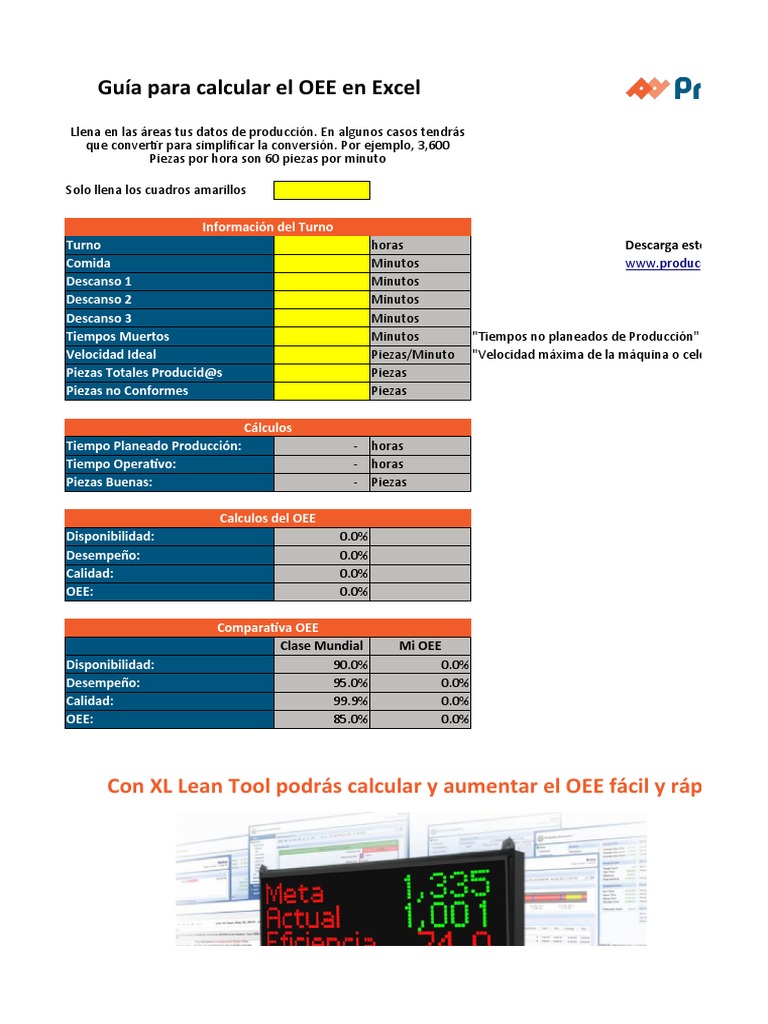 Hoja de Calculo Del OEE en Excel | PDF