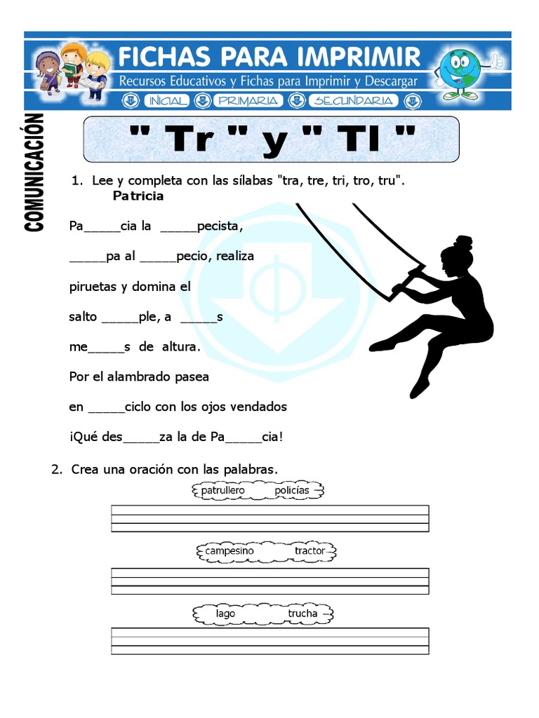 Ficha de La Letra de TR y TL para Primero de Primaria | PDF