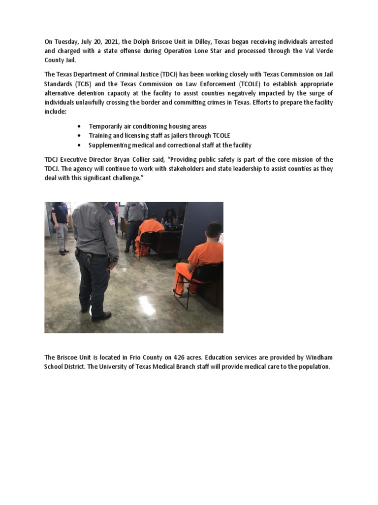 Briscoe Unit Operations Amid Border Surge | PDF