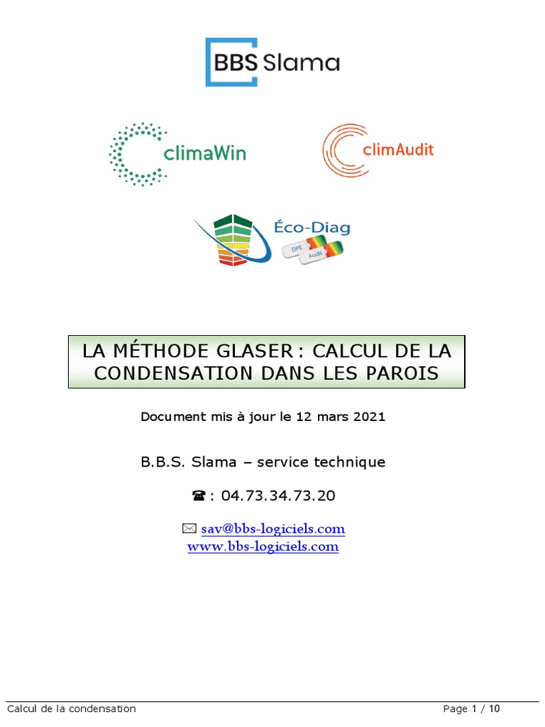 Calcul de La Condensation - Glaser | Descargar gratis PDF | Pression ...