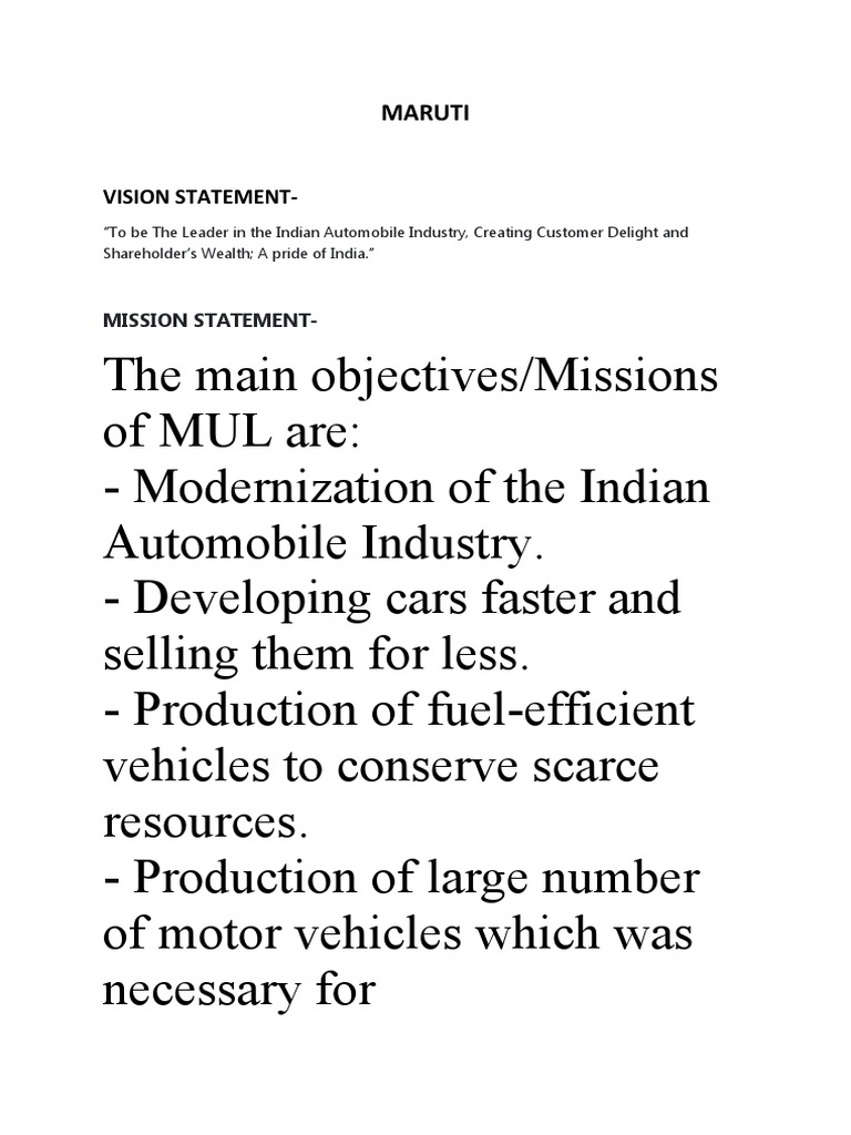 Maruti: Vision Statement | PDF | Car | Business Economics