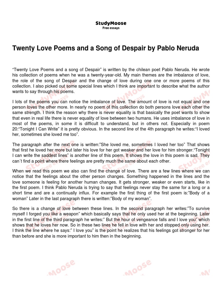 Twenty Love Poems and A Song of Despair by Pablo Neruda | PDF | Art ...