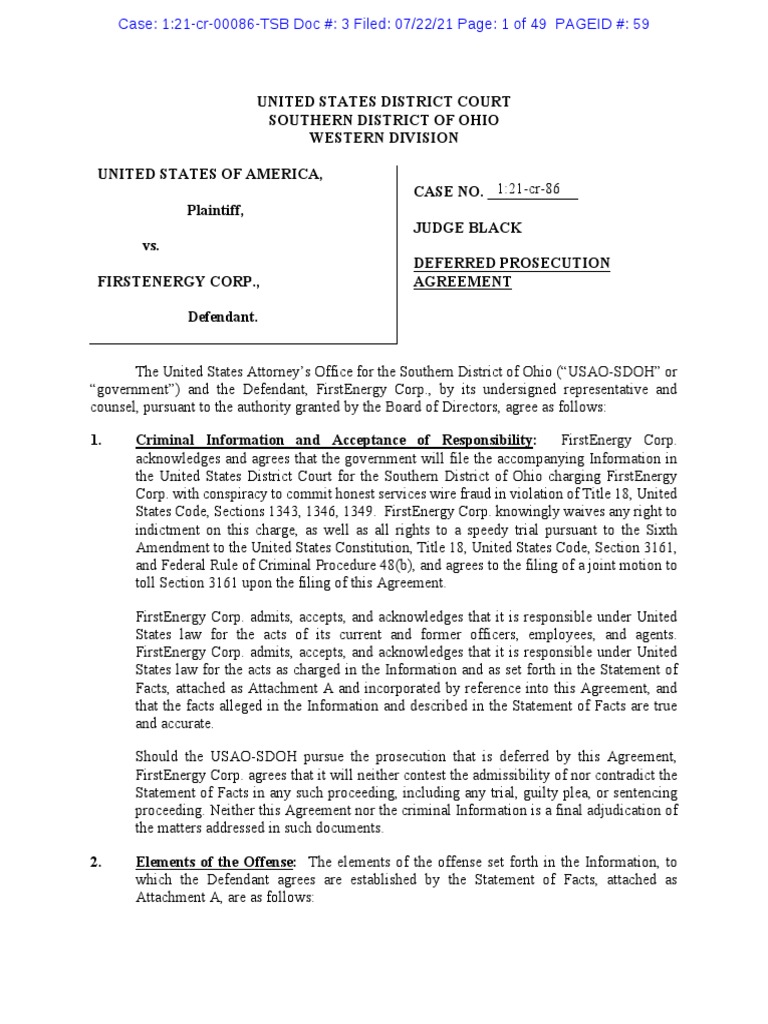FirstEnergy Deferred Prosecution Agreement | PDF | Statute Of ...