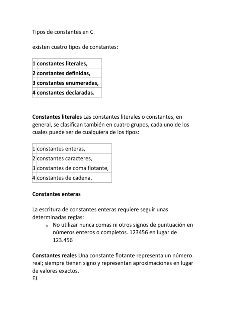 Tipos de Constantes en C | PDF | Cadena (informática) | Compilador