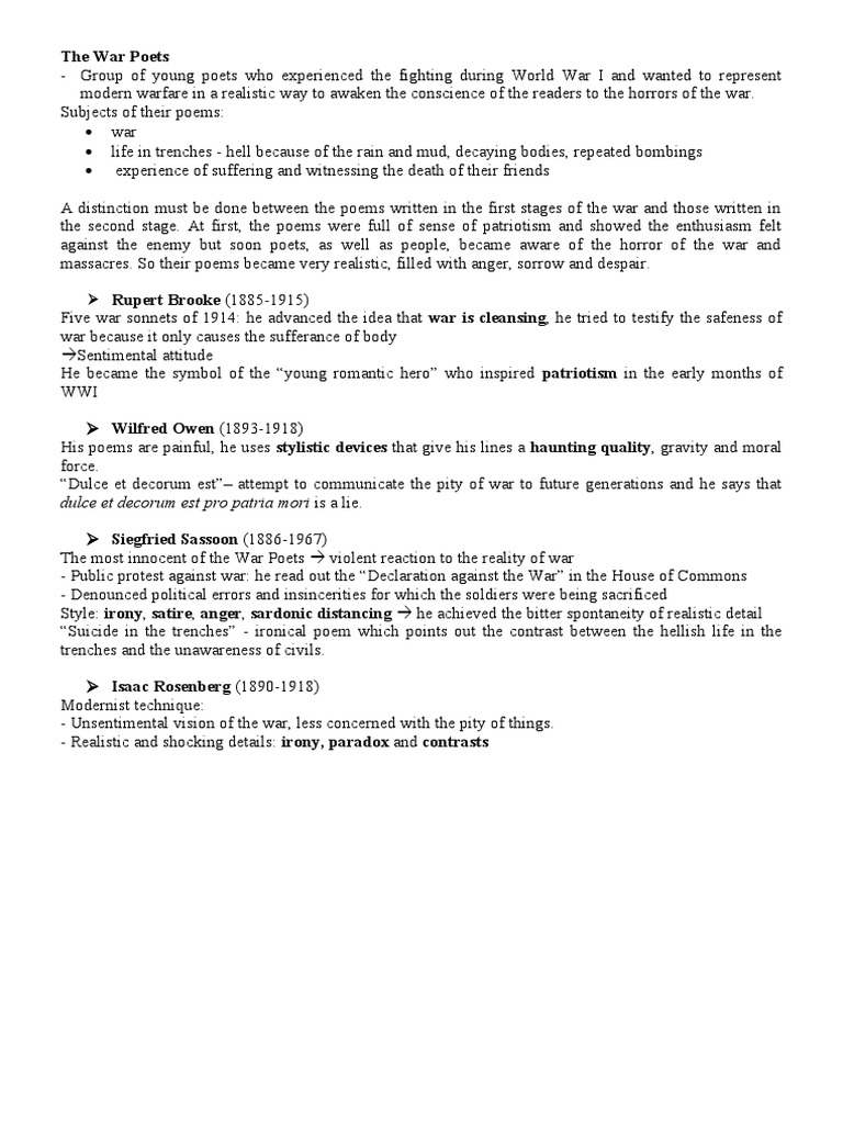 The Evolution of Perspectives on War: An Analysis of Poems by Early ...