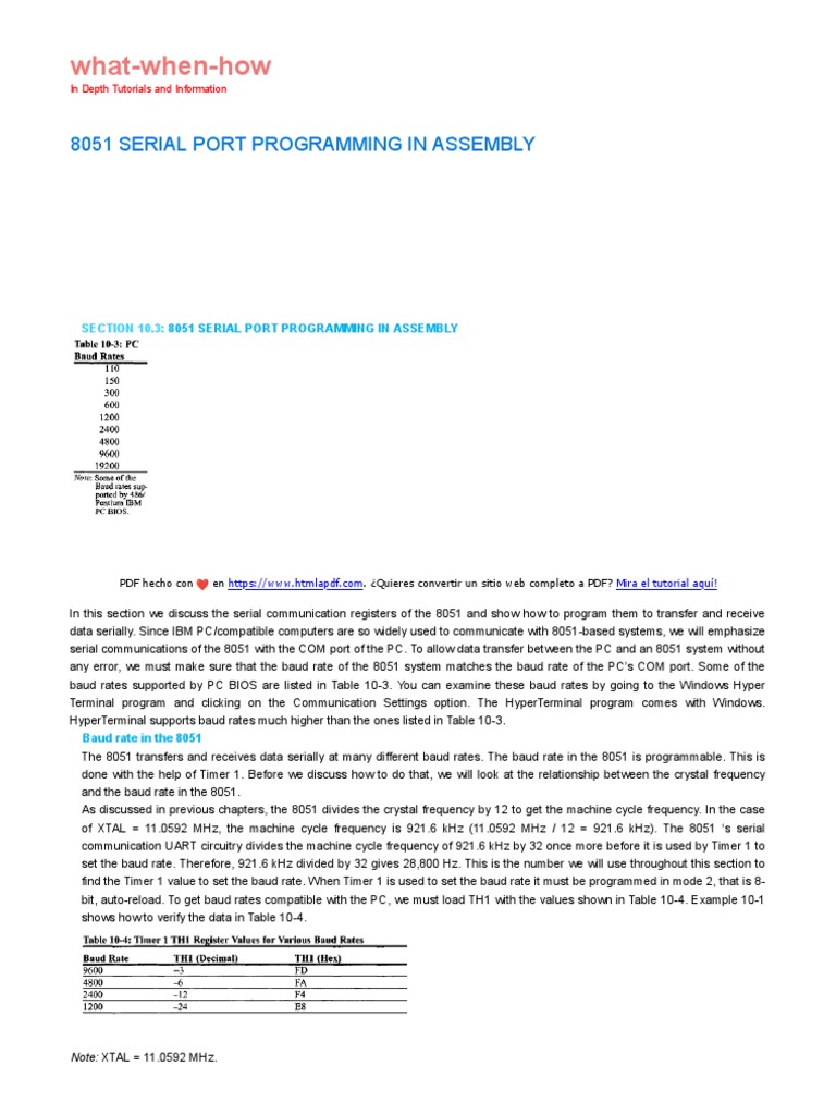 What-When-How: 8051 Serial Port Programming in Assembly | PDF | Hertz | Bit